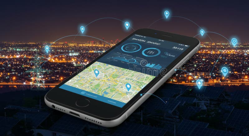 Smart City Mobile App Interface Smartphone Displaying a Smart City App ...