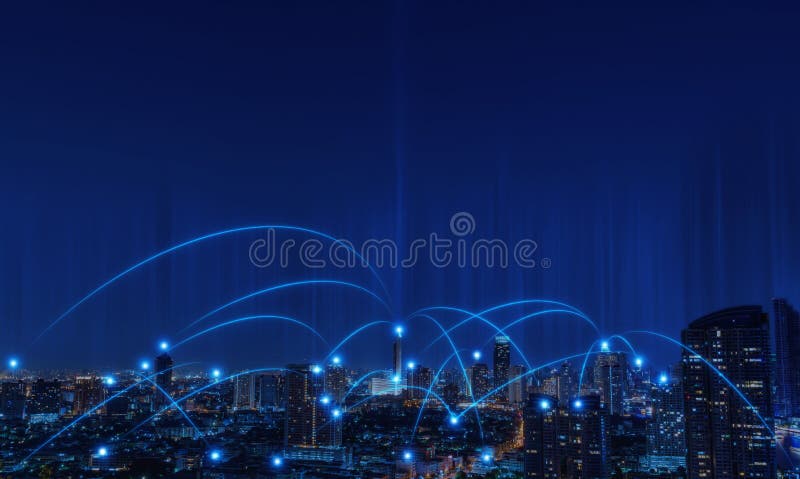 Smart City Network Communication Connection Concept - Aerial View of ...