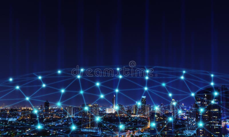 Smart City Network Communication Connection Concept - Aerial View of ...