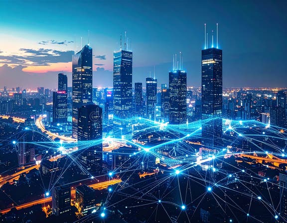Smart City Network Connection Technology Stock Image - Image of ...