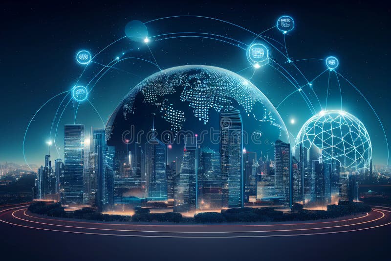 Smart City with Network Connections. Stock Illustration - Illustration ...