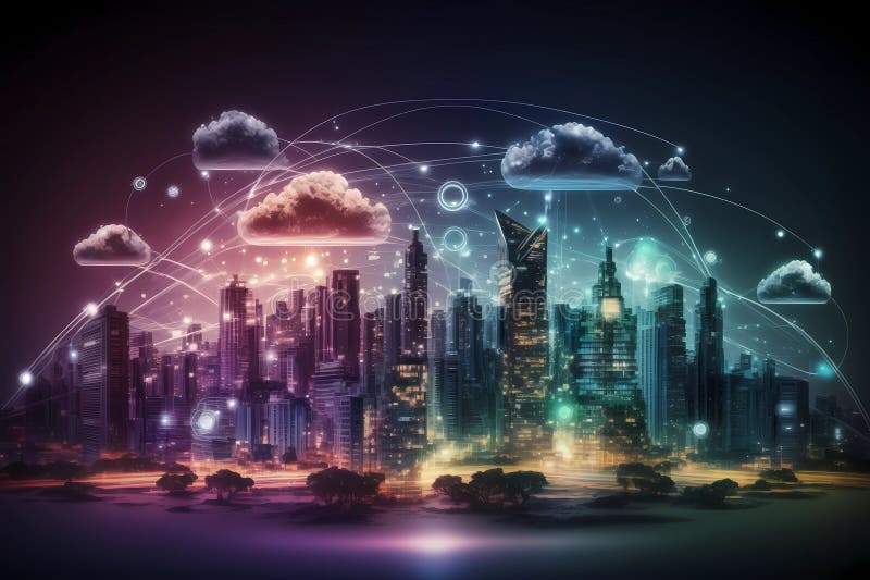 Smart City with Network Connections. Stock Illustration - Illustration ...