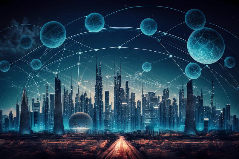 Smart City with Network Connections. Stock Illustration - Illustration ...