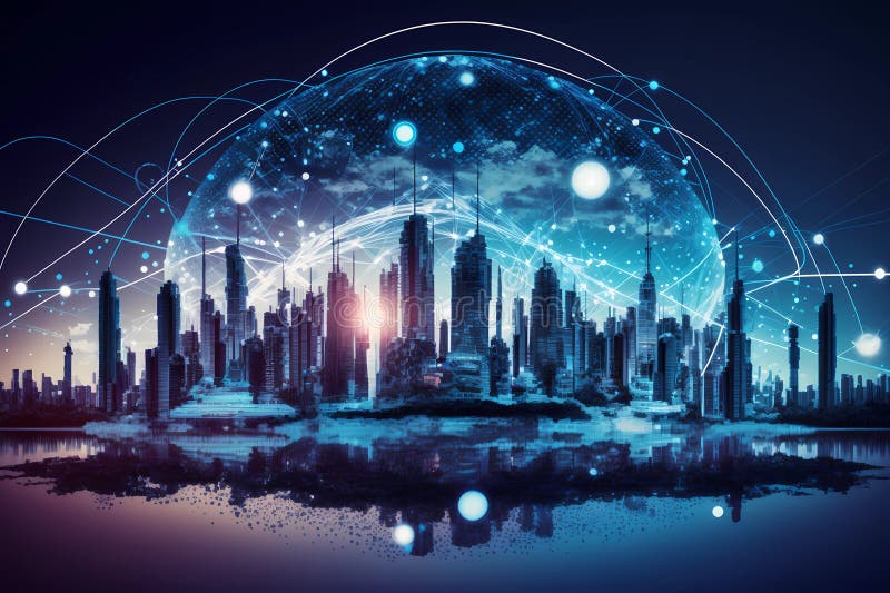 Smart City with Network Connections. Stock Illustration - Illustration ...