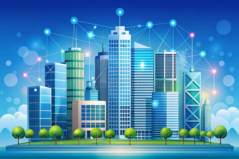 Smart City Network, Digital Connection, Cityscape, Futuristic Technology, Illustration Stock ...