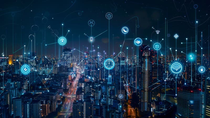 Smart City Network Digital Transformation with Modern Cityscape, Urban ...