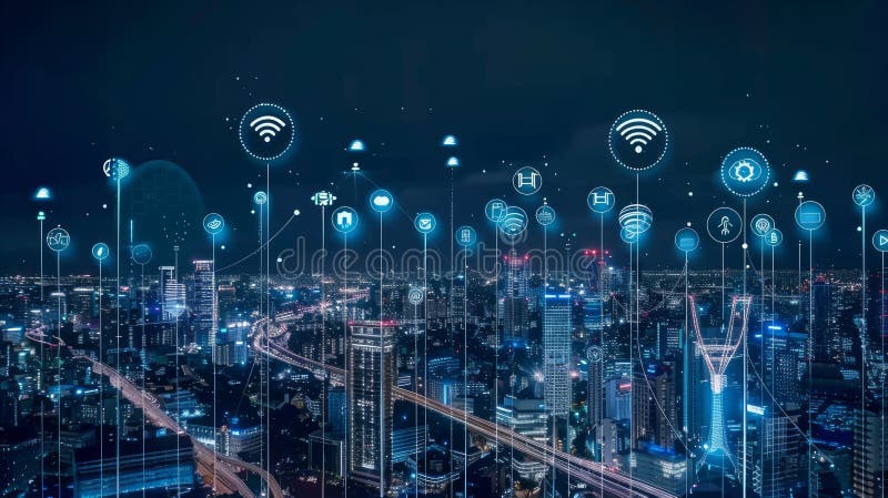 Smart City Network Digital Transformation with Modern Cityscape, Urban ...