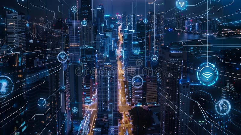 Smart City Network Digital Transformation with Modern Cityscape, Urban ...