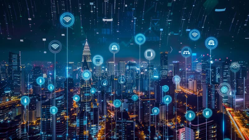 Smart City Network Digital Transformation with Modern Cityscape, Urban Technology, Future Vision ...