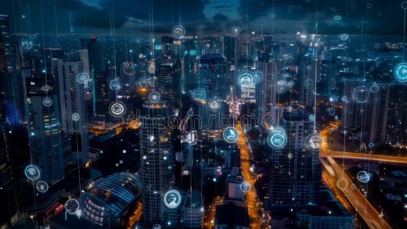 Smart City Network Digital Transformation with Modern Cityscape, Urban ...