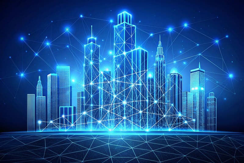 Smart City Network Glowing at Night, Futuristic Digital Illustration Stock Image - Image of ...