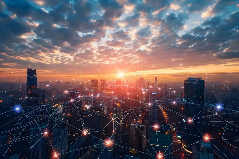 Smart City Network, a Sunrise Metropolis Illuminates Interconnected ...