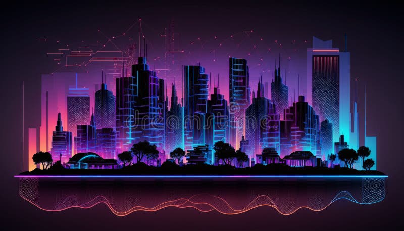 Smart City at Night, Application Development Concept, Smart City Stock ...