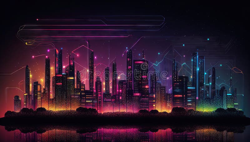 Smart City at Night, Application Development Concept, Smart City ...