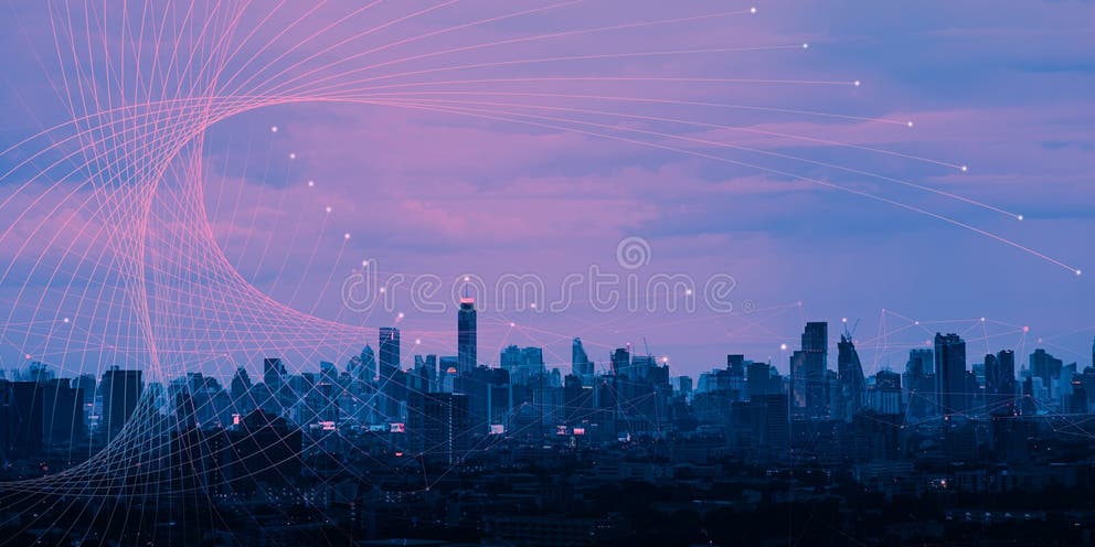 Smart City in Night with a Digital Network of Interconnected Nodes ...