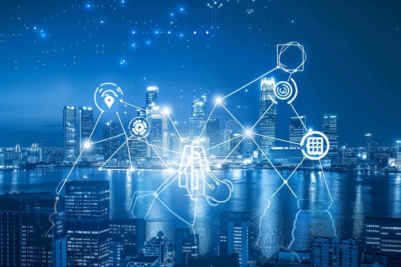 Smart City at Night stock illustration. Illustration of night - 343653912