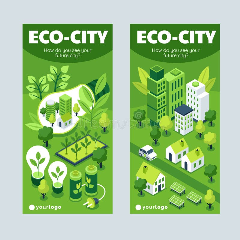 Smart City with Renewable Energy and Infrastructure Isometric Vertical ...