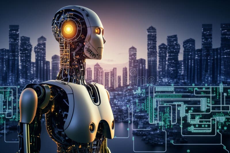 Smart City with Robot System Artificial Intelligence. Generate Ai Stock ...