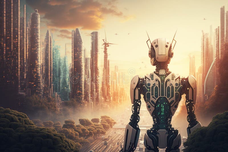 Smart City with Robot System Artificial Intelligence. Generate Ai Stock ...