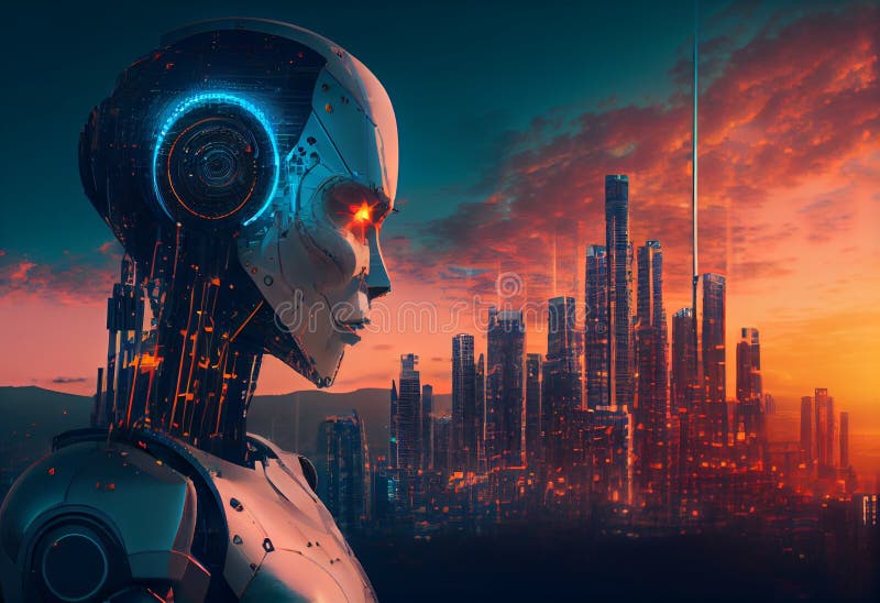 Smart City with Robot System Artificial Intelligence. Generate Ai Stock ...