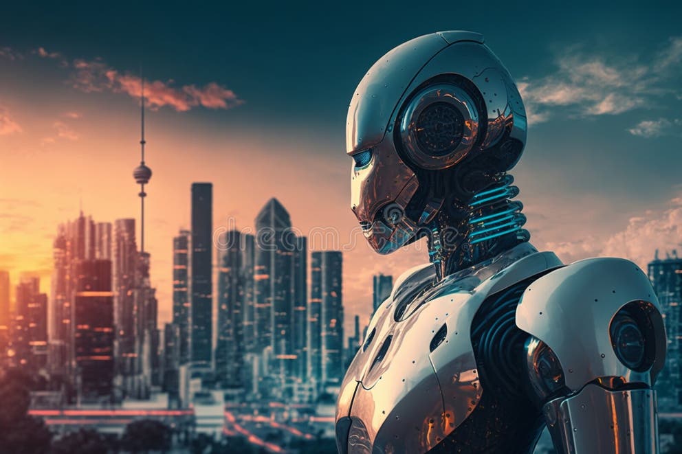 Smart City with Robot System Artificial Intelligence. Generate Ai Stock ...