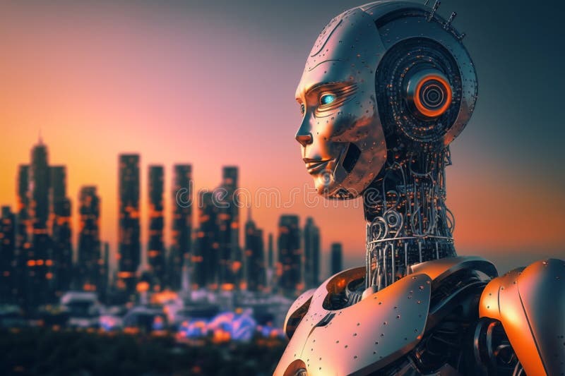 Smart City with Robot System Artificial Intelligence. Generate Ai Stock ...
