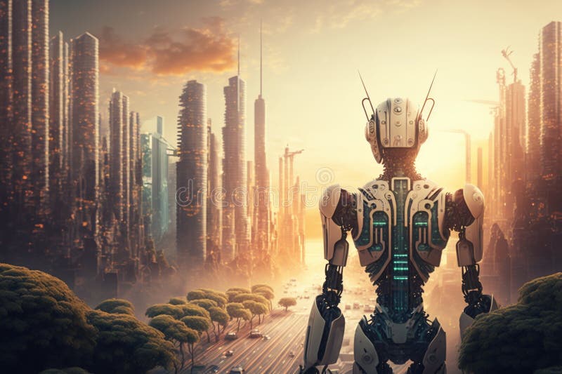 Smart City with Robot System Artificial Intelligence. Generate Ai Stock ...