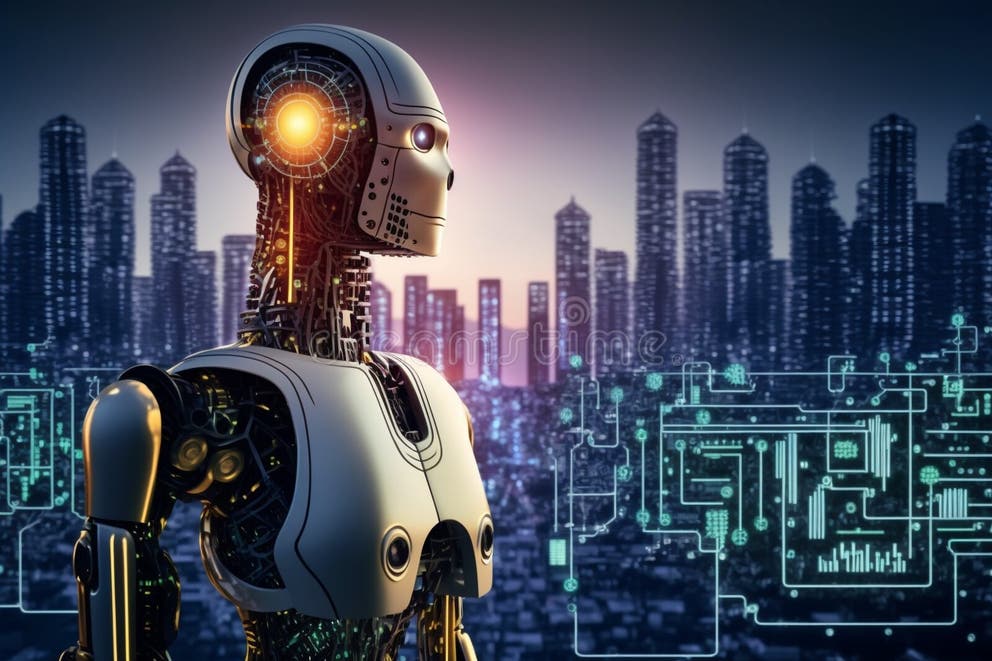 Smart City with Robot System Artificial Intelligence. Generate Ai Stock ...