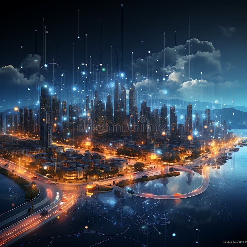 A Smart City S Infrastructure Glimmers with Potential As the Evening ...