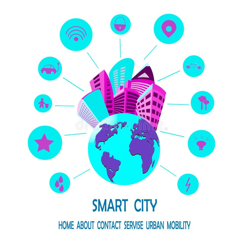Smart City with Smart Services and Icons, Internet of Things, Networks ...