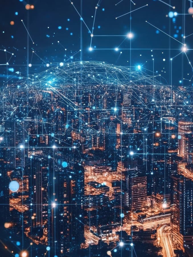 This Smart City Showcases Illuminated Buildings Connected through a ...