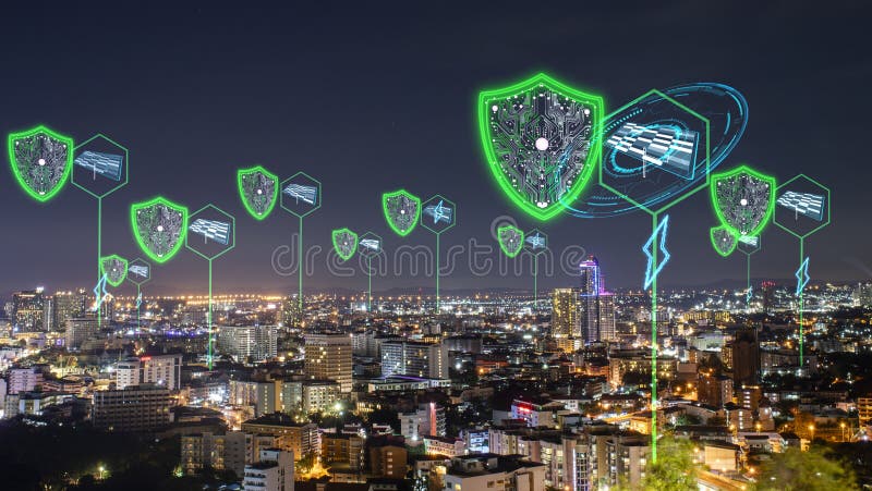 Smart City Solar Cell Security Futuristic Digital Shield Show Check ...