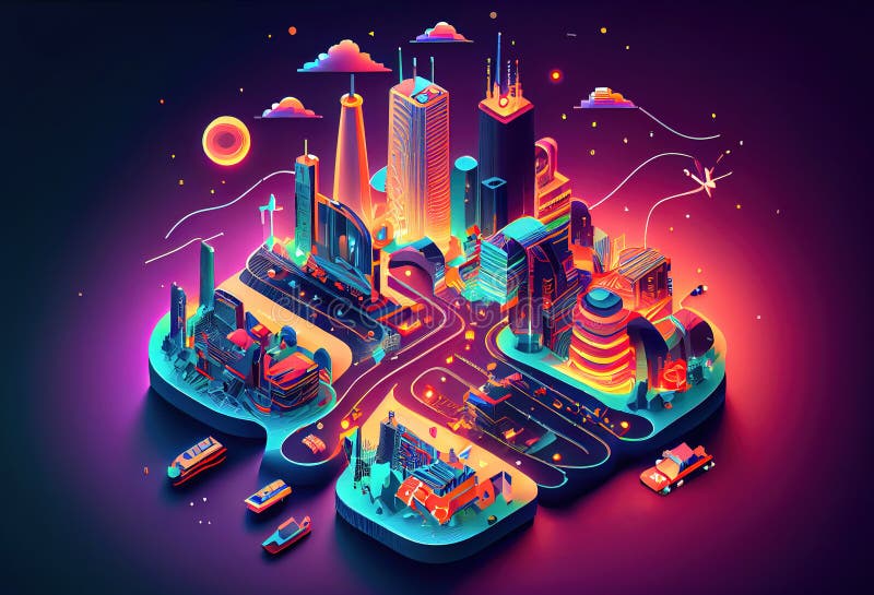 Smart City and Fast 5G Communication Network Isometric 3D ...