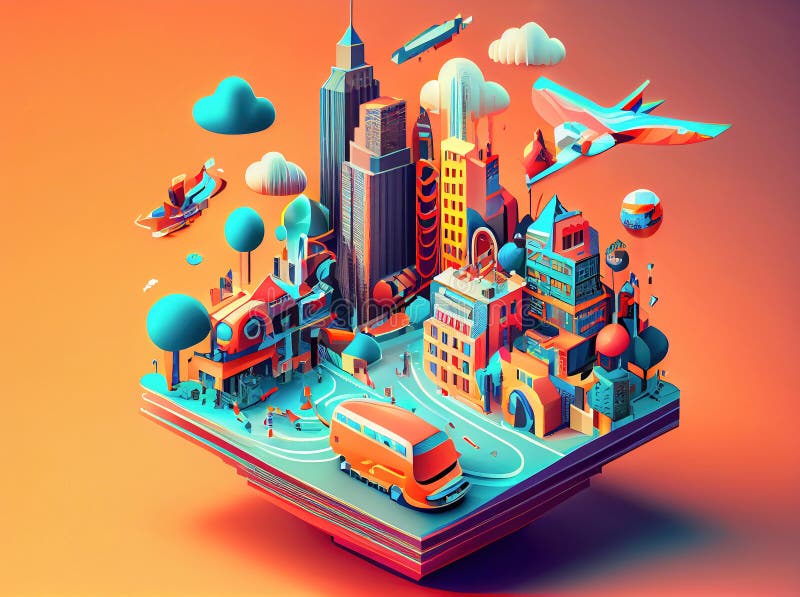 Smart City and Fast 5G Communication Network Isometric 3D ...