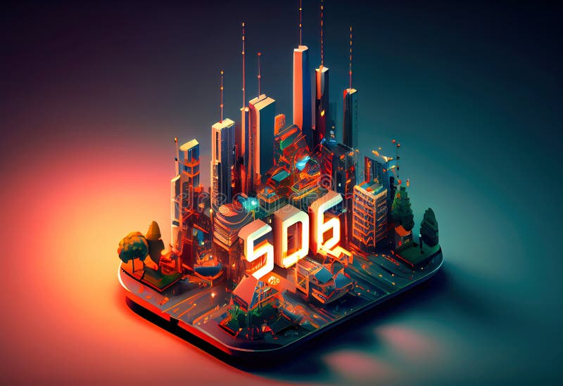 Smart City and Fast 5G Communication Network Isometric 3D ...