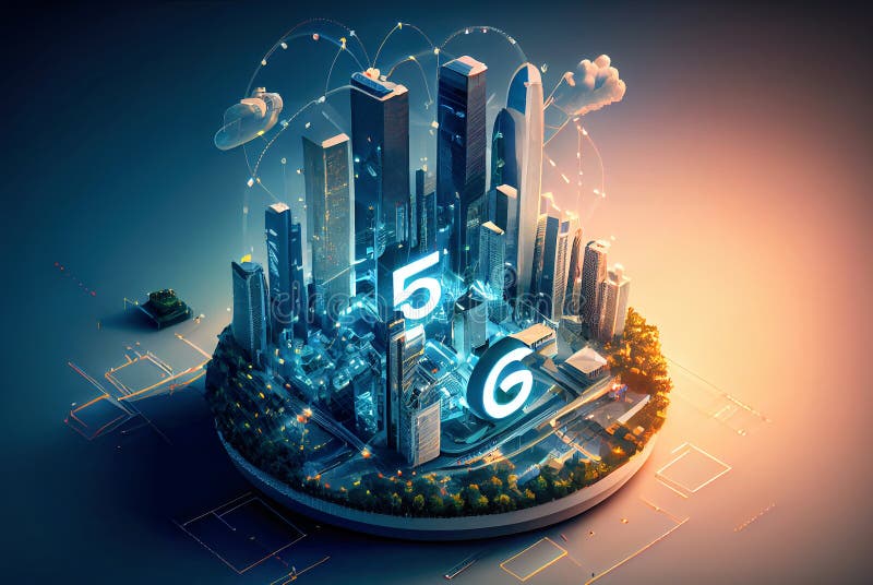 Smart City and Fast 5G Communication Network Isometric 3D ...