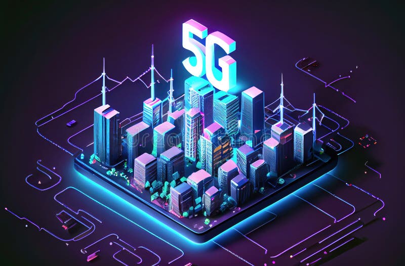 Smart City and Fast 5G Communication Network Isometric 3D ...