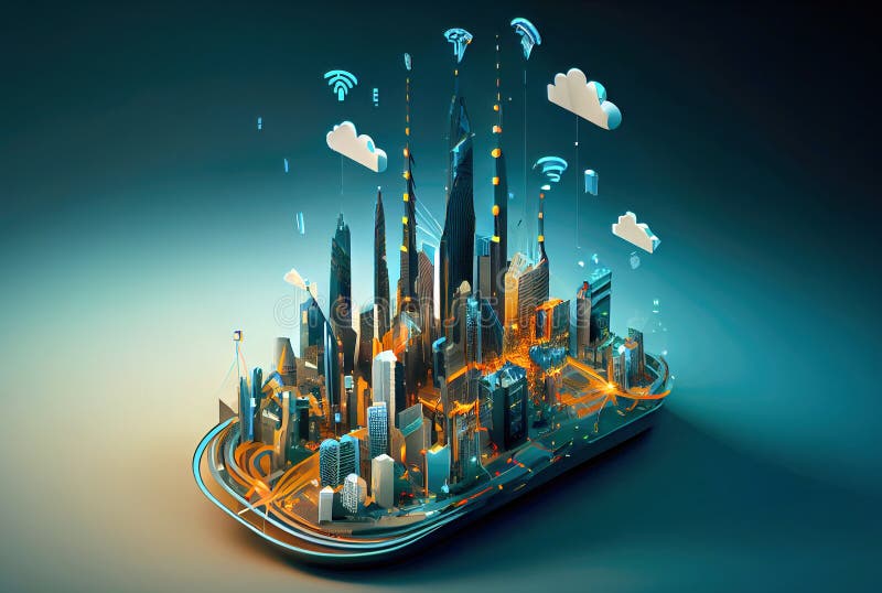 Smart City and Fast 5G Communication Network Isometric 3D ...
