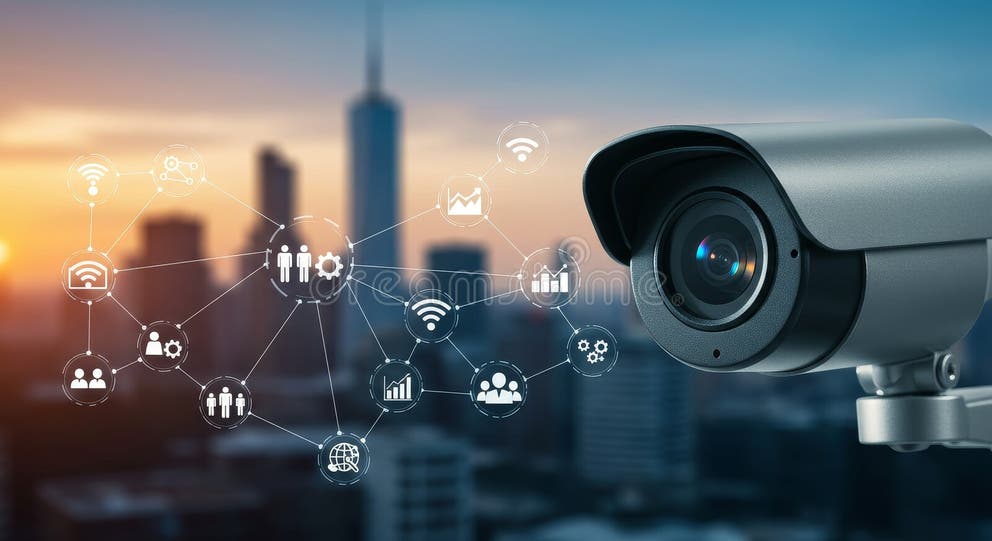 Smart City Surveillance System Modern Security Technology Urban Network Data Analytics Community ...