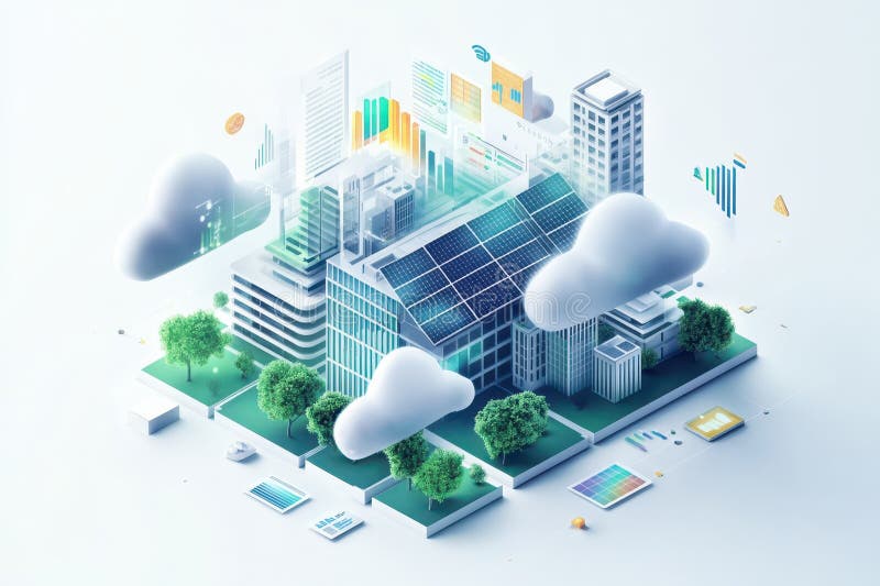 Smart City Sustainable Energy Green Technology Cloud Computing Data Analysis Isolated on White ...