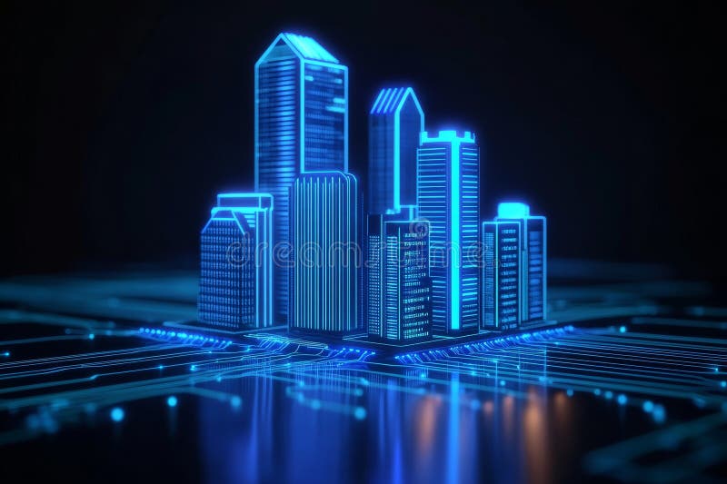 Hologram Building Glowing Isolated Black Background Stock Photos - Free ...