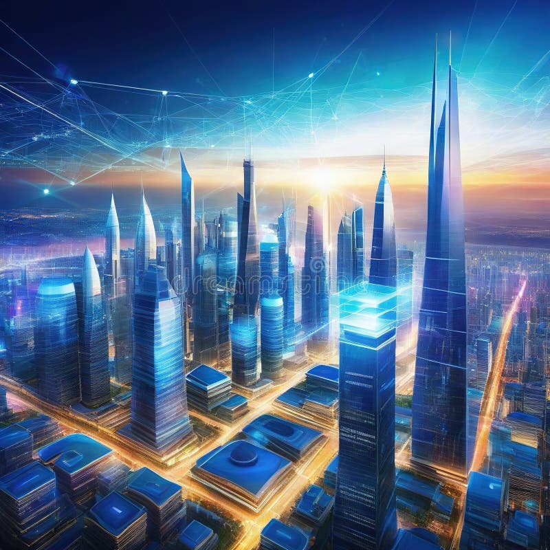 Smart City Technology with Futuristic Graphic of Digital Data Smart ...