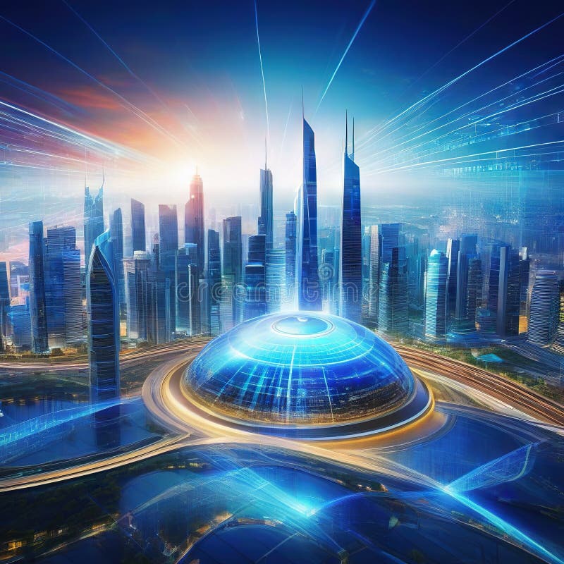 Smart City Technology with Futuristic Graphic of Digital Data Smart ...