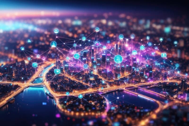 Smart City with Technology Network Connecting. Ai Generative Stock ...