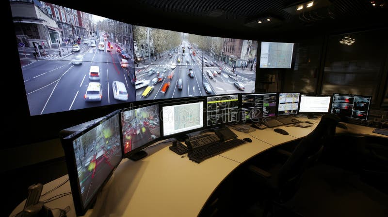 Smart City Traffic Control Center GenerativeAI Stock Illustration ...