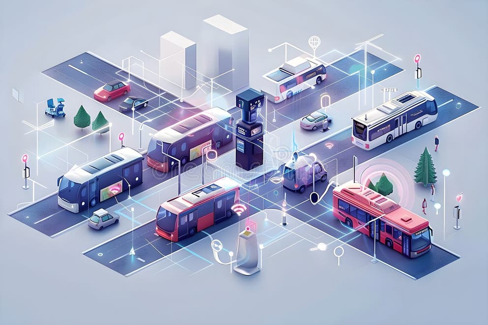 Smart City Transportation, Autonomous Buses and Cars Navigate ...
