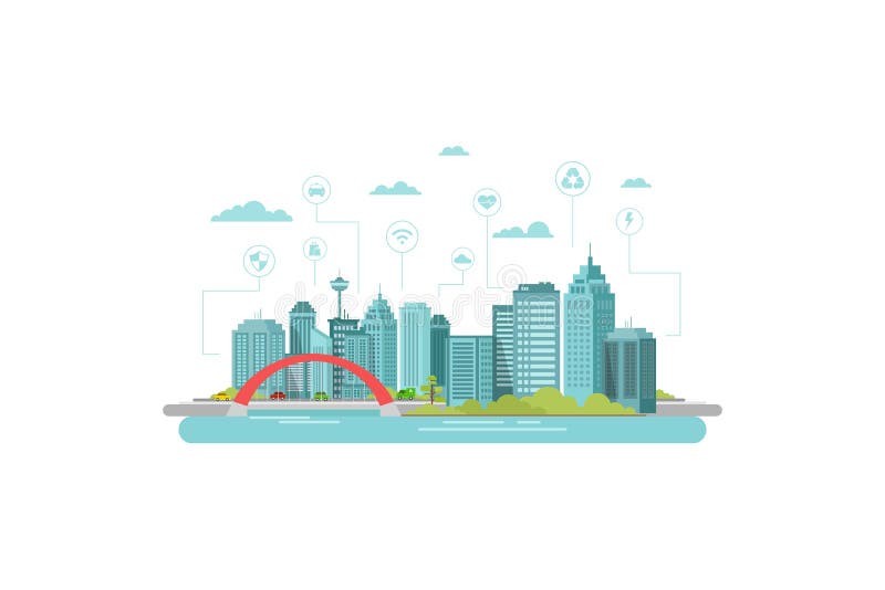 Smart City and Smart Transportation Flat Design Stock Vector ...