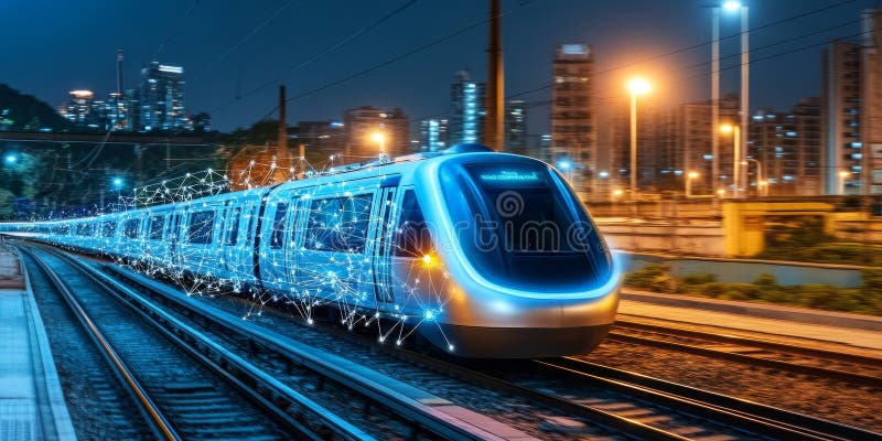 Smart City Transportation Futuristic Train with Digital Network ...