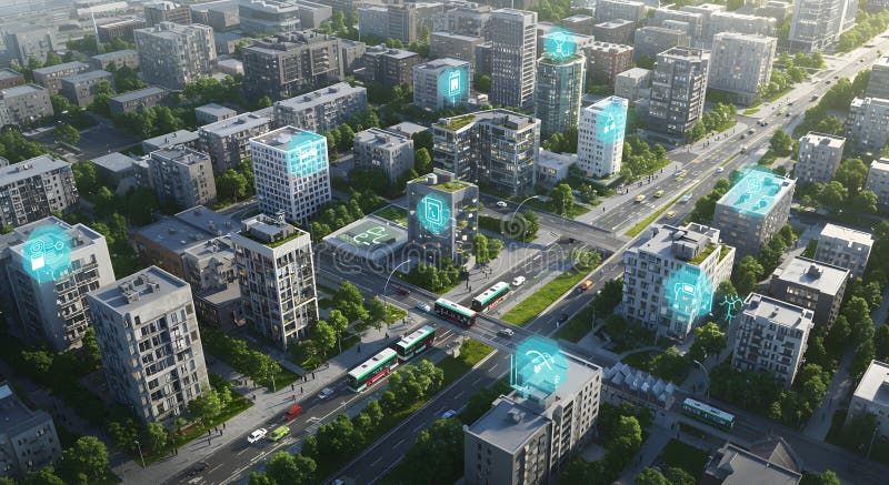 Smart City Visualization Displaying Modern Buildings with Digital ...