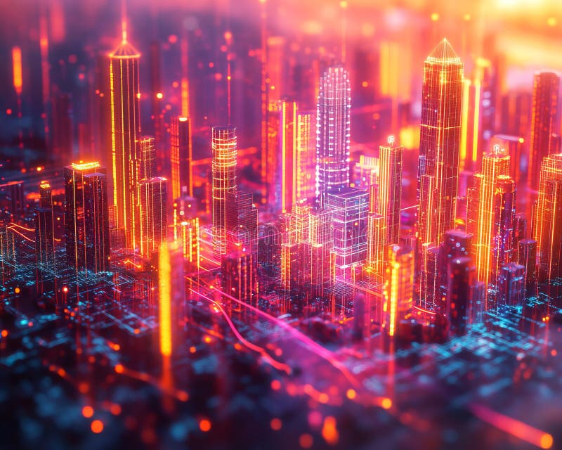 Smart City Visualization with Glowing Skyscrapers and Vibrant Lights ...